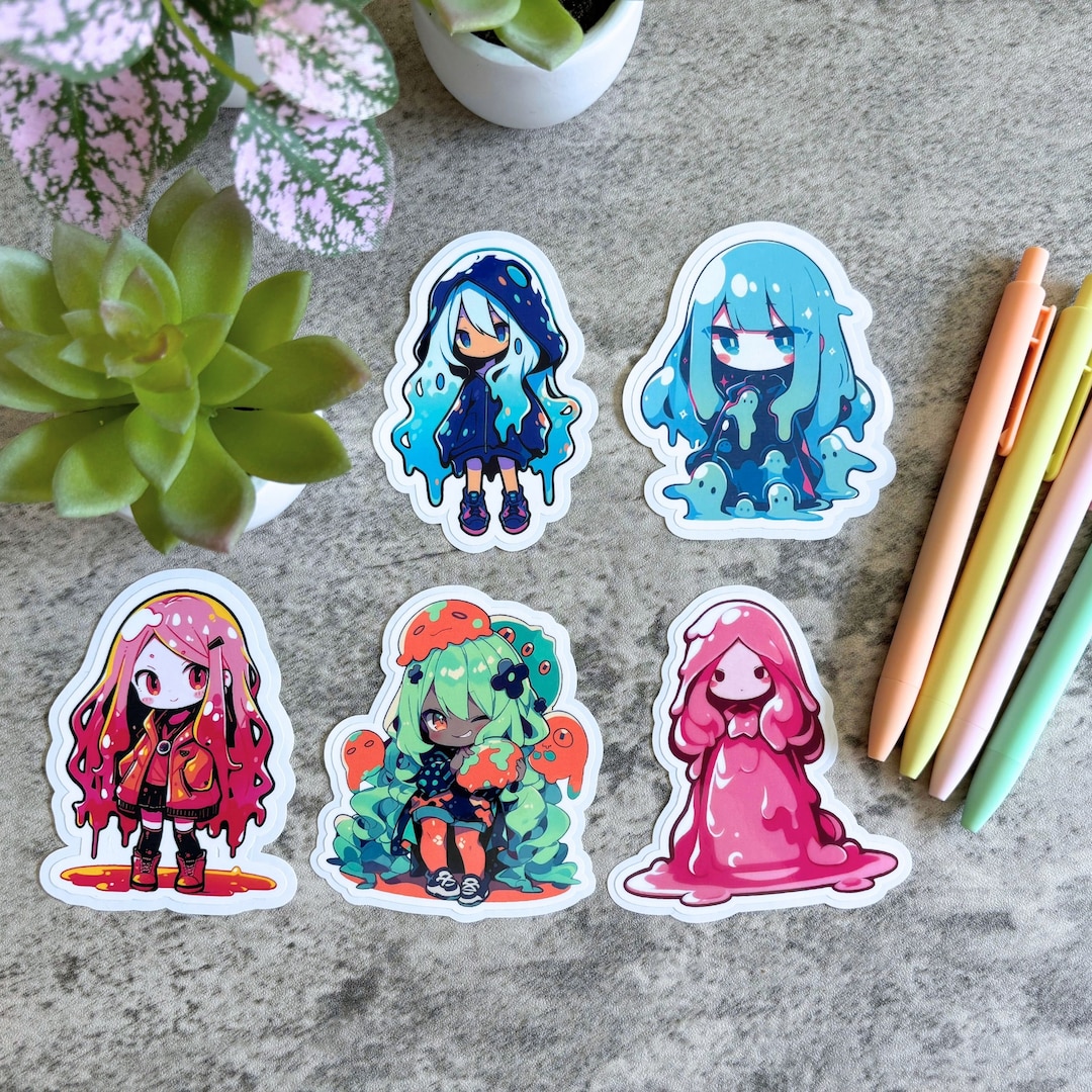 Cute Slime Girl Sticker Set, Kawaii Aesthetic, 2-inch and 3-inch Sticker Pack, - Etsy