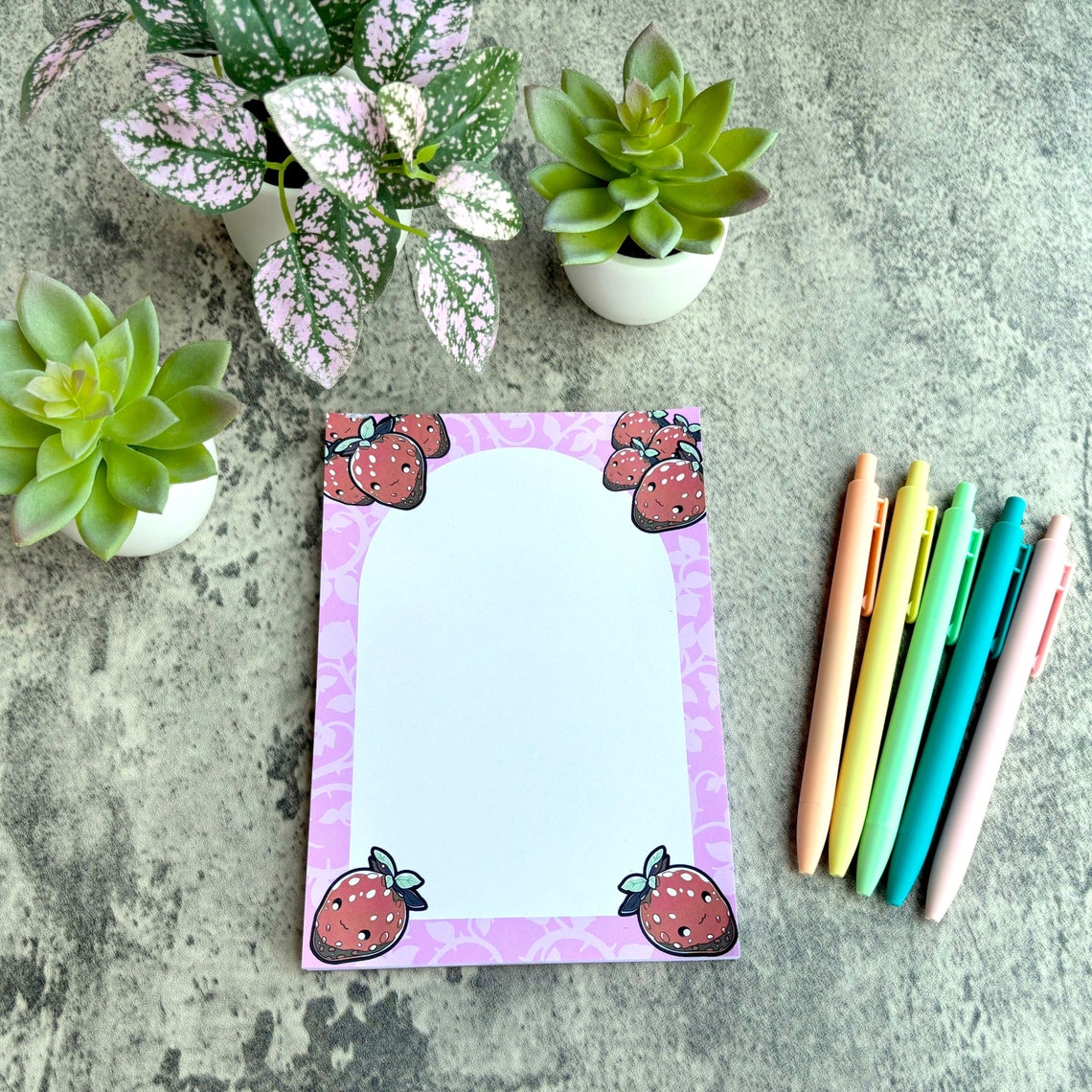 Elegant Strawberry Notepad, Cute Kawaii Aesthetic Memo Pad, Notepad for ...