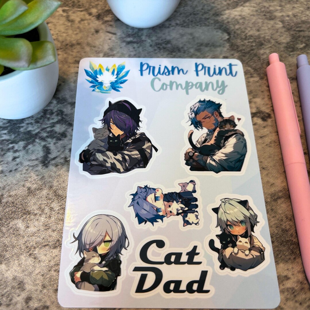 Cat Dad Sticker Set, Kawaii Aesthetic, 1.5-inch Cute Cat Dad Sticker ...