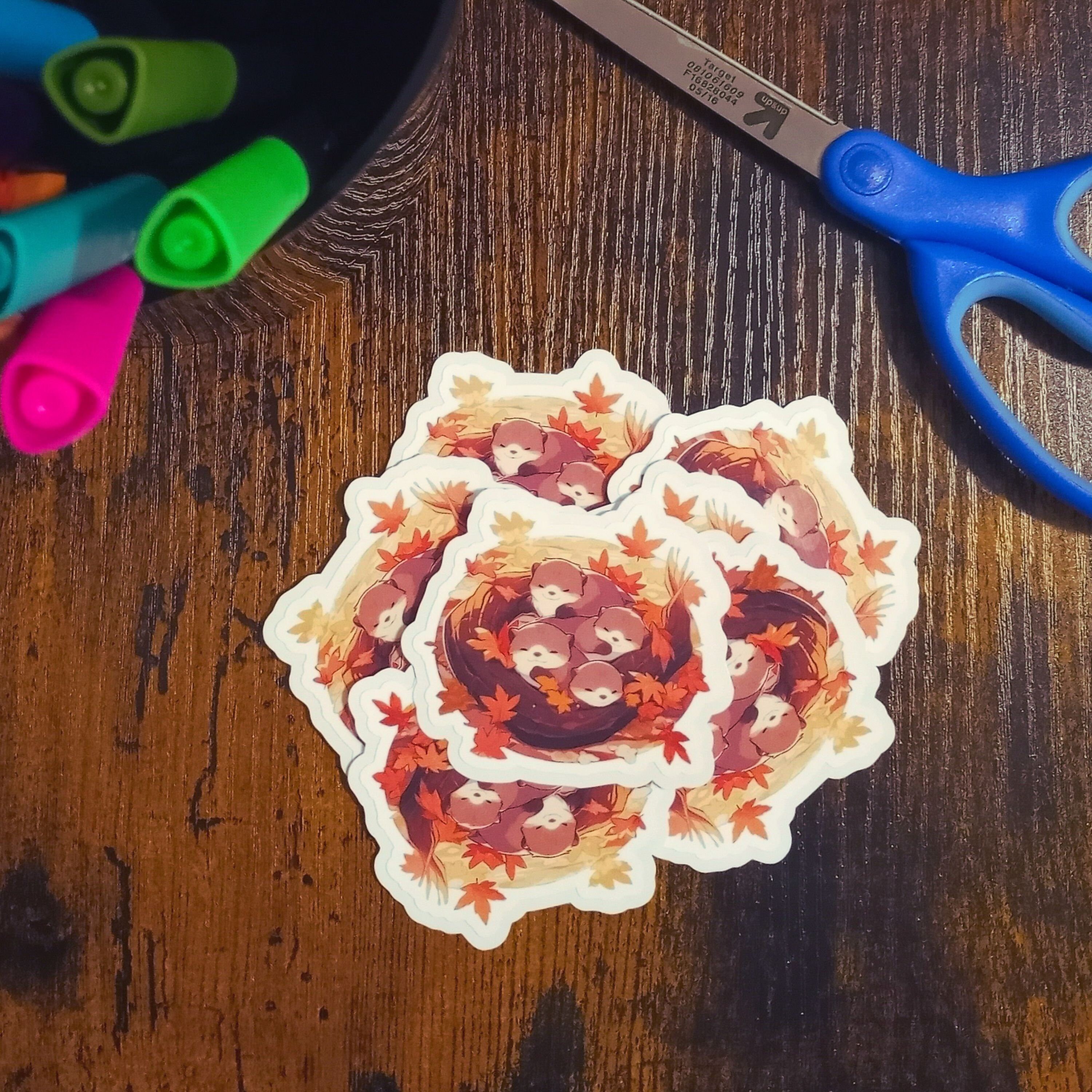 Snuggling Otters Sticker, Cute Stickers Kawaii Aesthetic, Great for ...