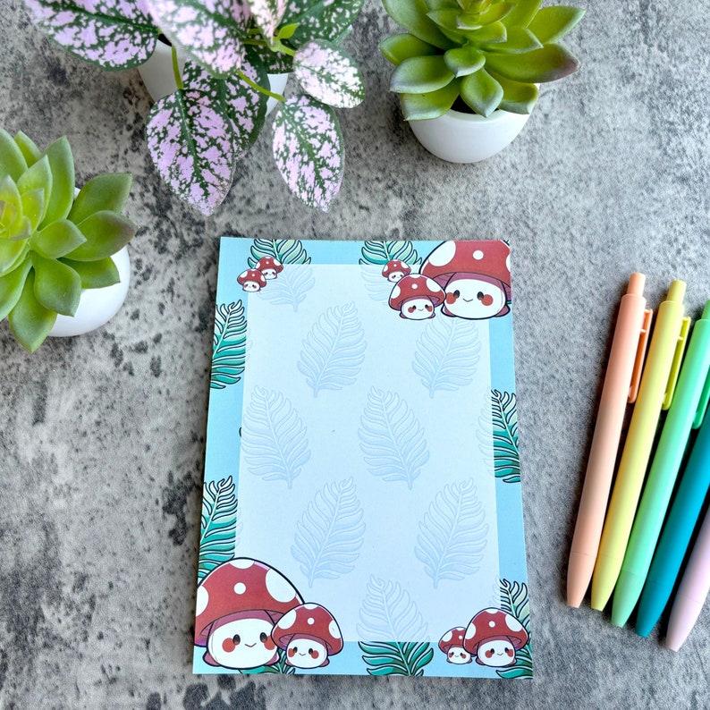 Cute Leafy Mushroom Notepad, Cute Kawaii Aesthetic Memo Pad, Notepad ...