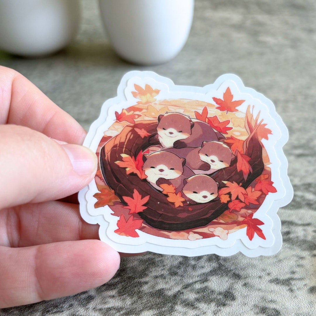 Snuggling Otters Sticker, Cute Stickers Kawaii Aesthetic, Great for ...