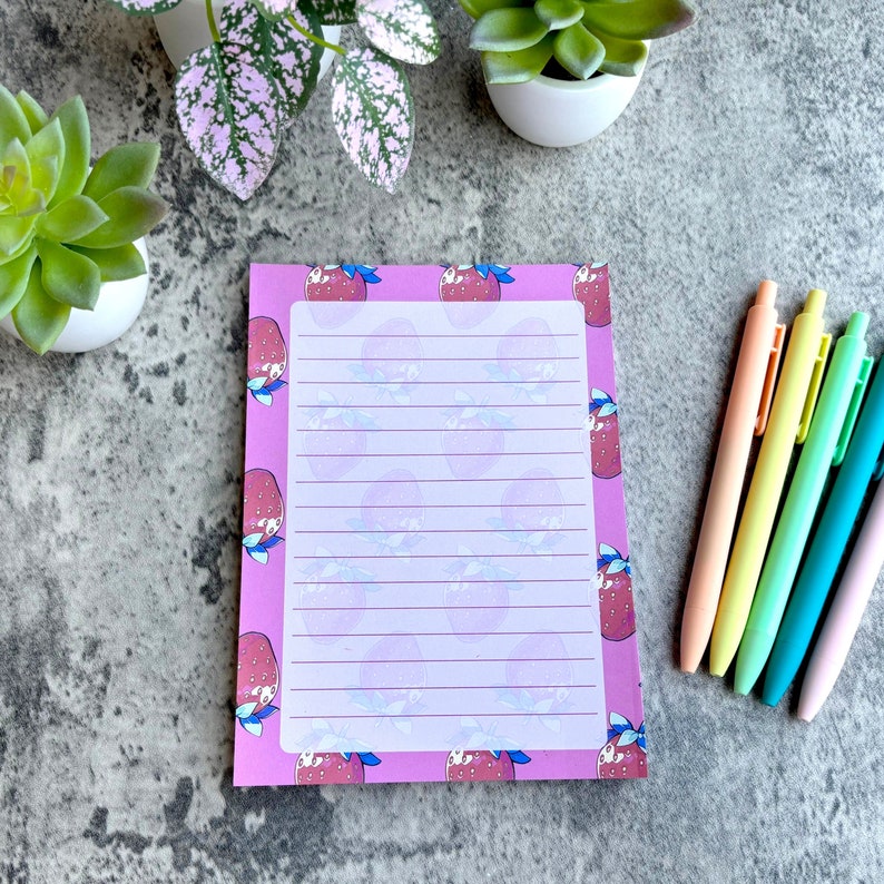 Strawberry Notepad, Cute Kawaii Aesthetic Memo Pad, Notepad for ...