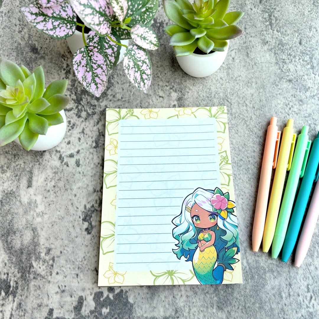 Tropical Mermaid Notepad, Cute Kawaii Aesthetic Memo Pad, Notepad for Notetaking to Do Lists and ...