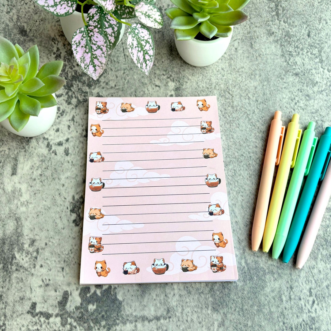 Kawaii Autumn Cat Notepad, Cute Aesthetic Memo Pad, Notepad for ...