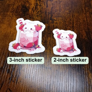 Cafe Cat Sticker, Cute Kawaii Aesthetic, Strawberry Milkshake Cat ...