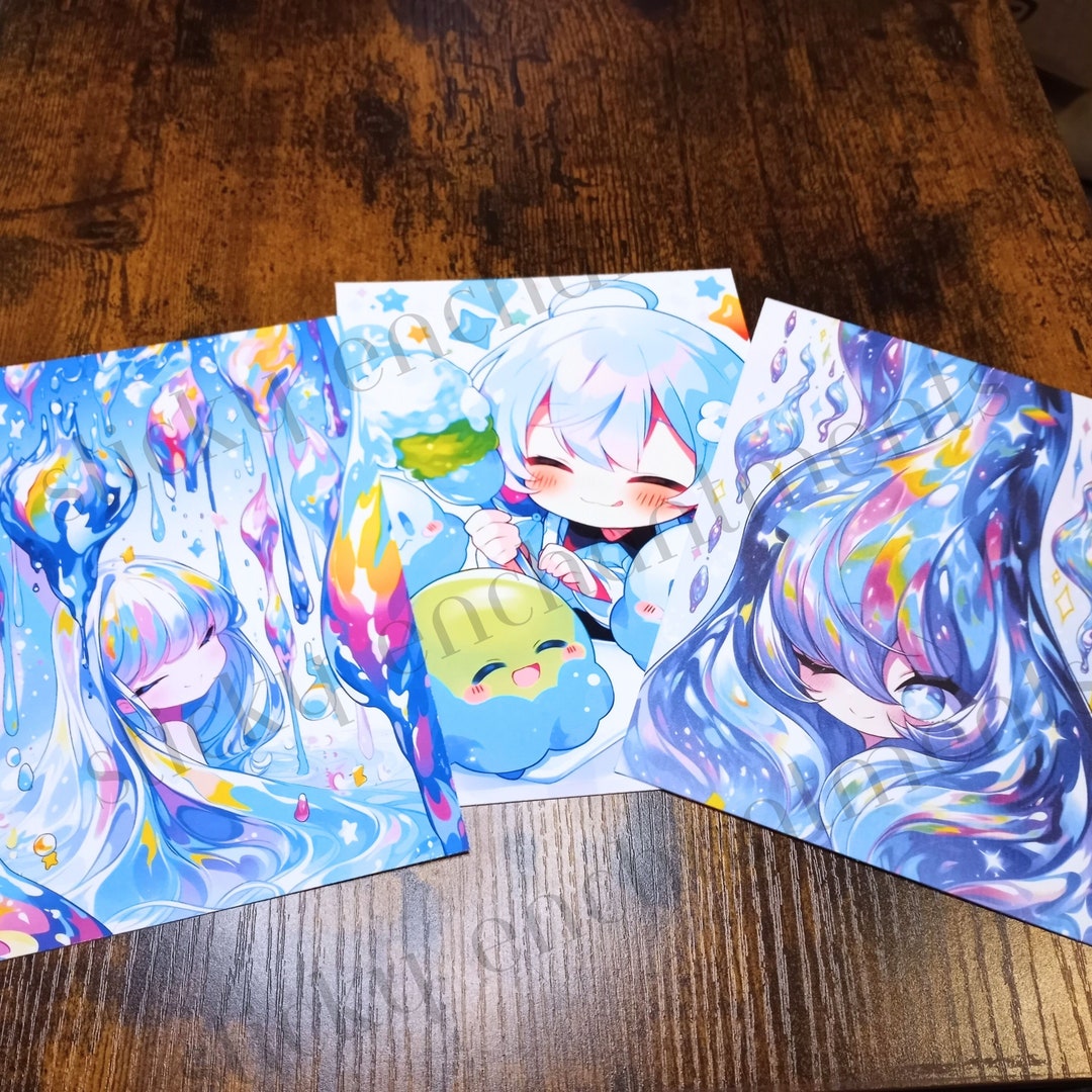 Vibrant Slime Girl Art Print, Kawaii Wall Decor, Colorful Art Print Set ...