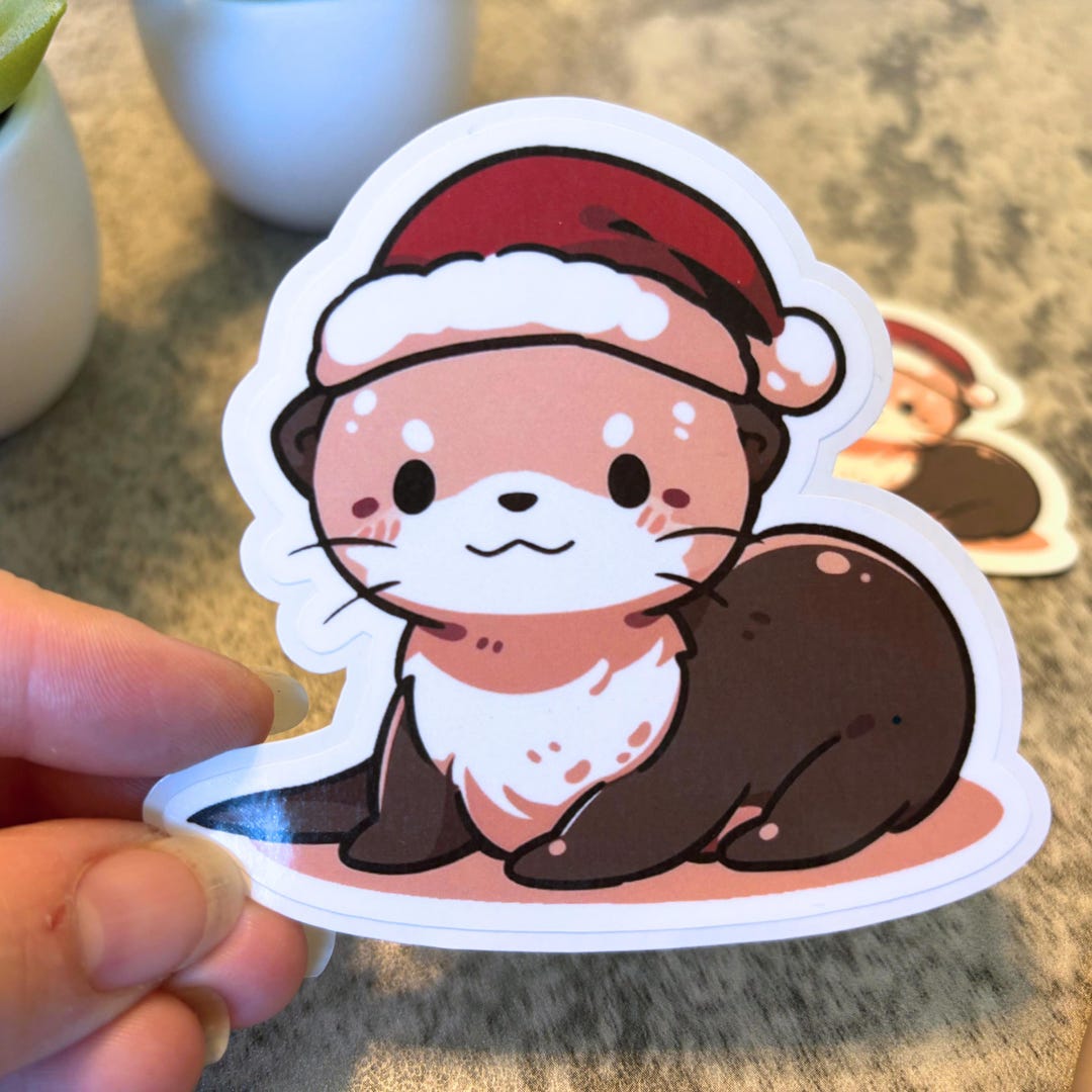 Cute Christmas Otter Sticker, Cute Stickers Kawaii Aesthetic, Planner ...