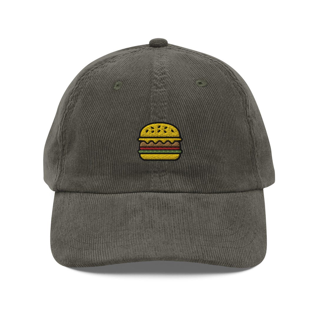 Burger Corduroy Cap | Cheeseburger Gift | Cute Embroidery Vintage Cap ...