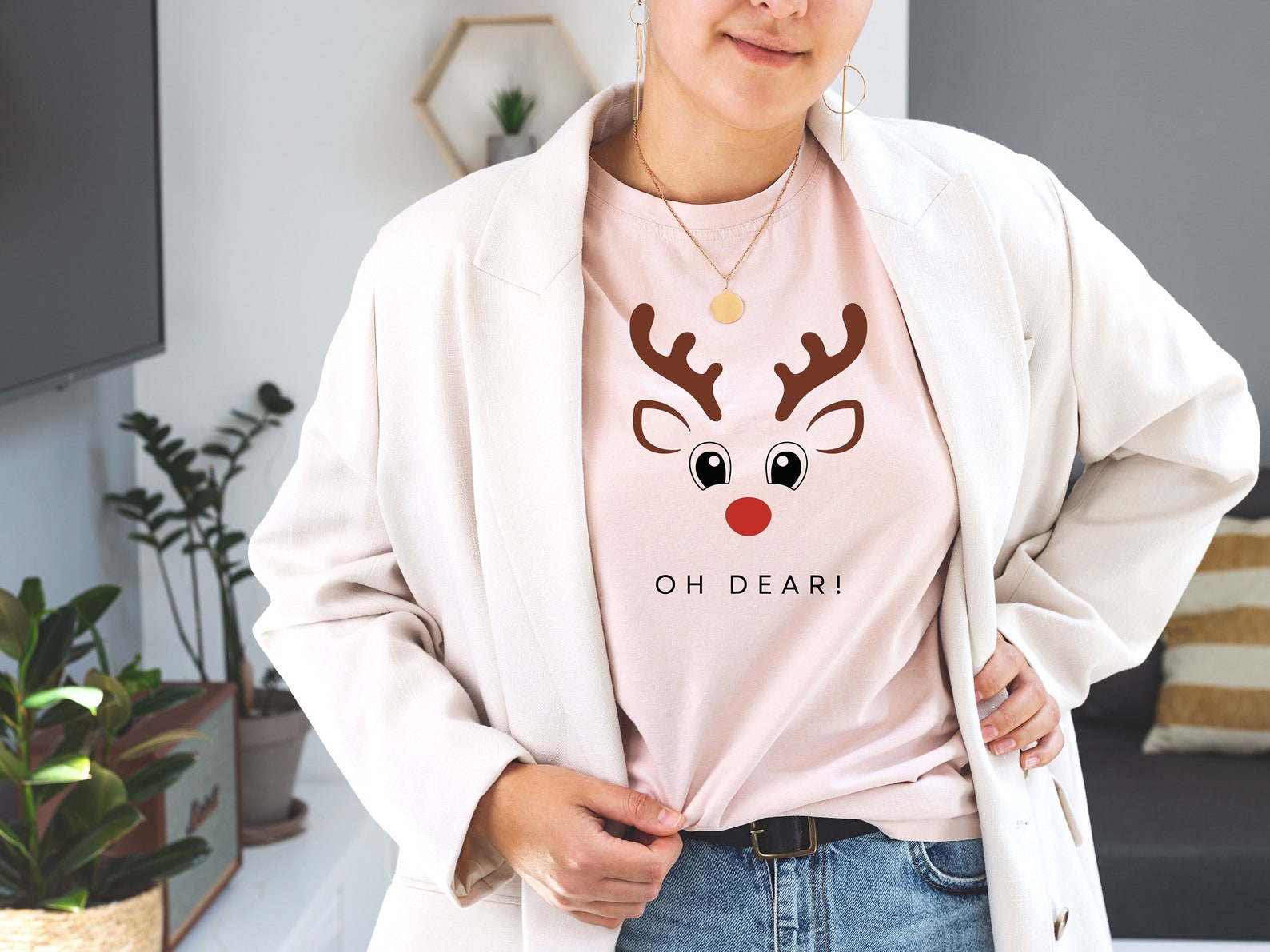 Reindeer Face SVG PNG, Oh Dear Svg, Cute Deer Svg, Christmas Reindeer ...
