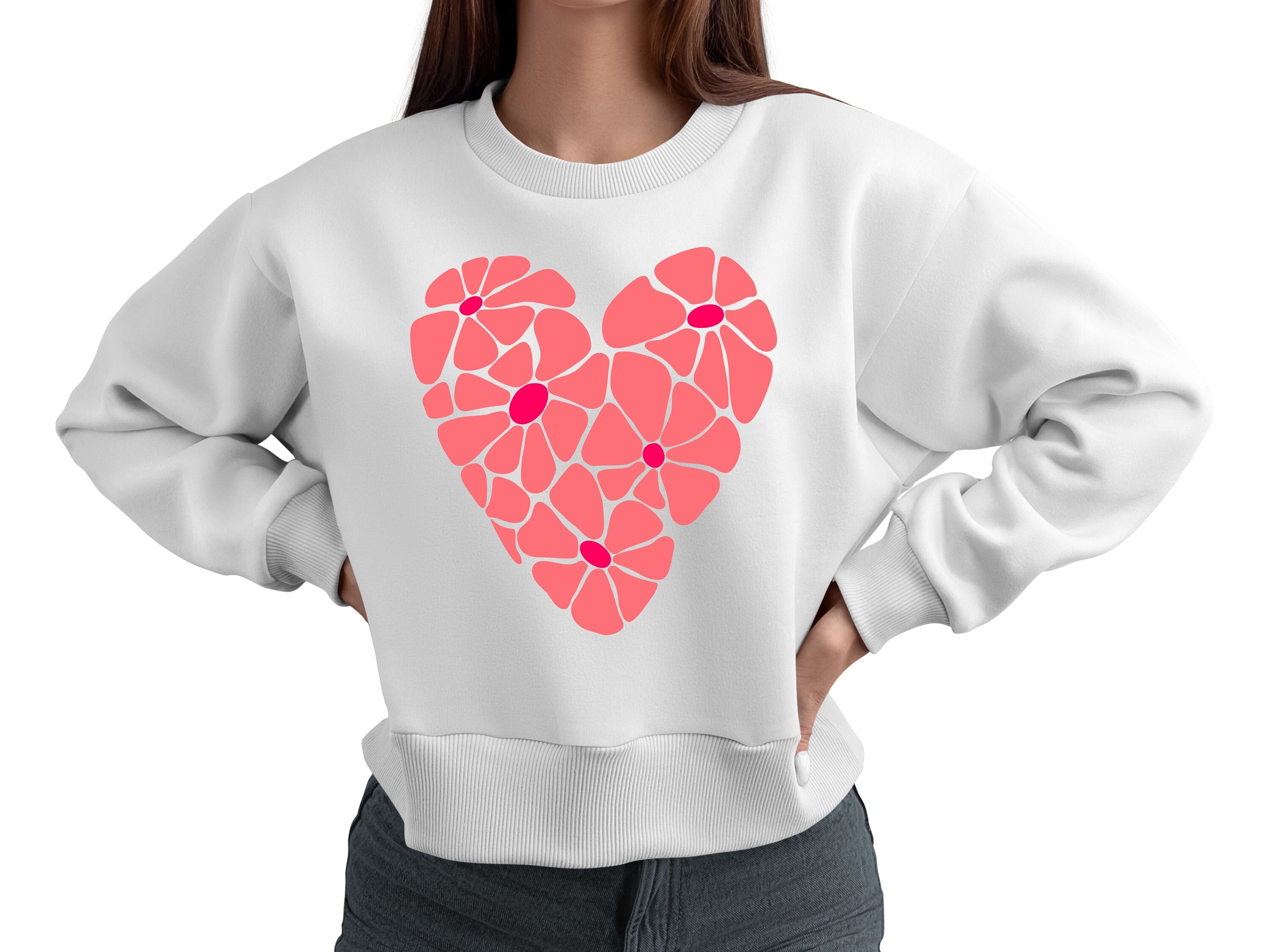 Valentine Flower Heart SVG PNG, Retro Pink Flower Heart Svg, Valentine ...