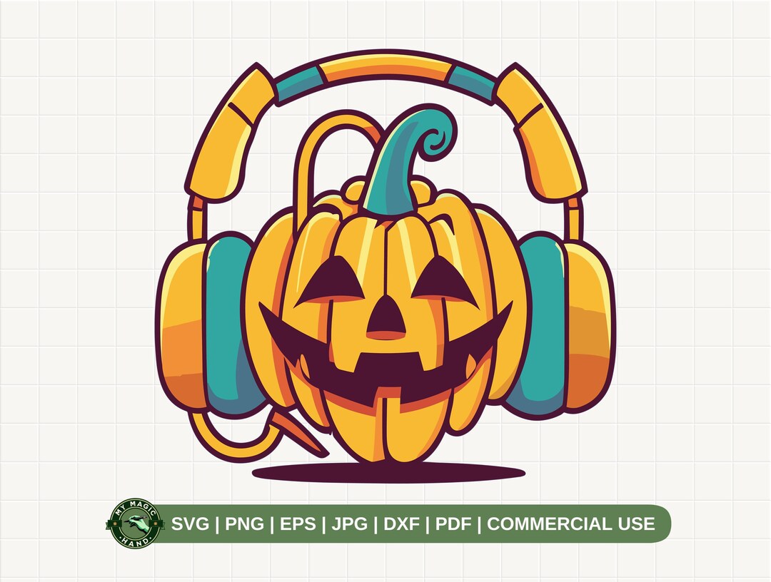 Pumpkin Headphones SVG PNG, Cute Pumpkin DJ Svg, Halloween Music Svg ...