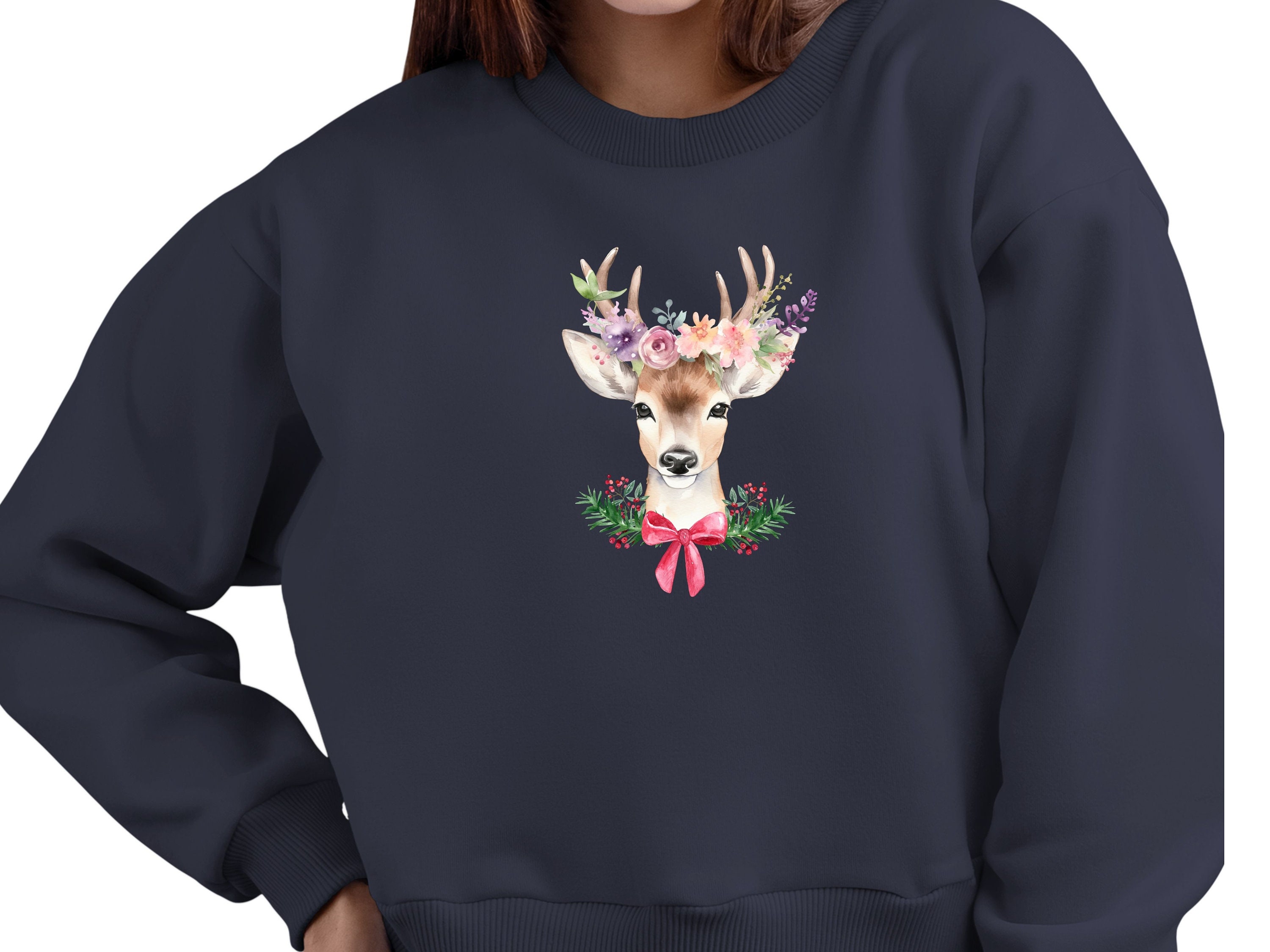 Cute Deer Sweater SVG PNG Watercolor Deer With Flower Svg - Etsy