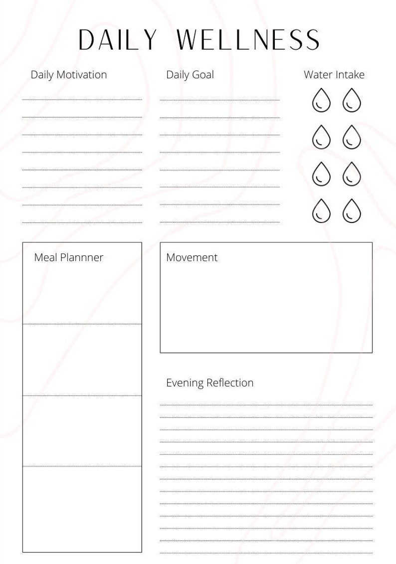 Daily Wellness Planner - Printable PDF - Etsy