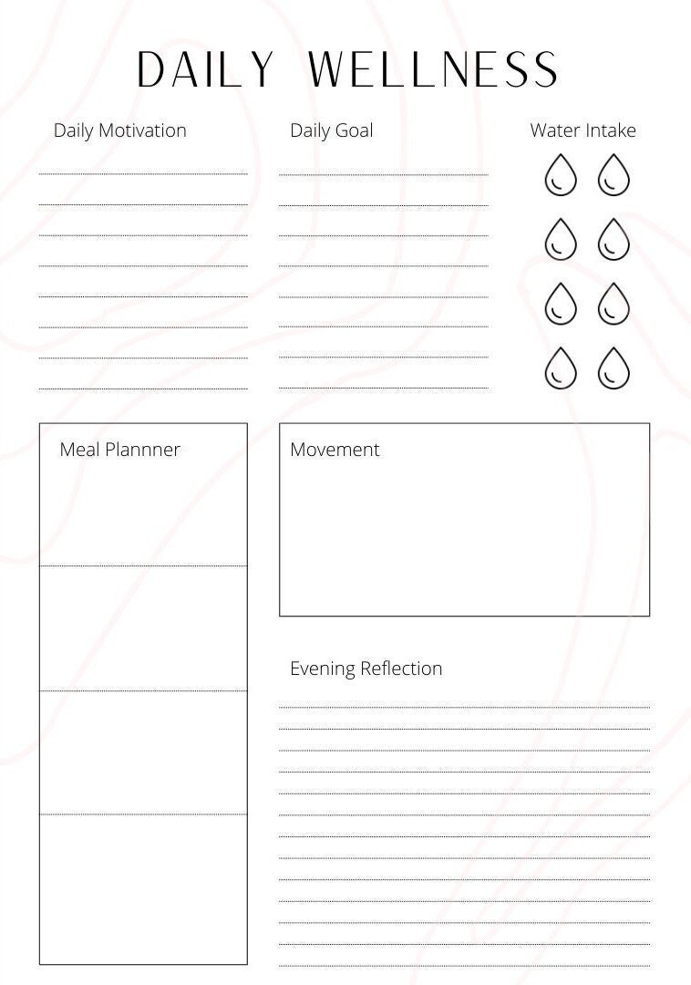 Daily Wellness Planner - Printable PDF - Etsy
