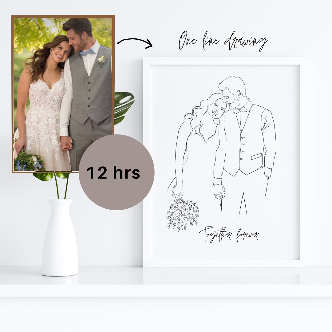 Custom Line Drawing, First Anniversary Gift, Portrait From Photo ...