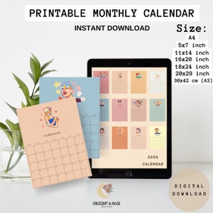 Monthly Calendar Digital Journal, Digital 2024 Calendar, Simple Digital ...