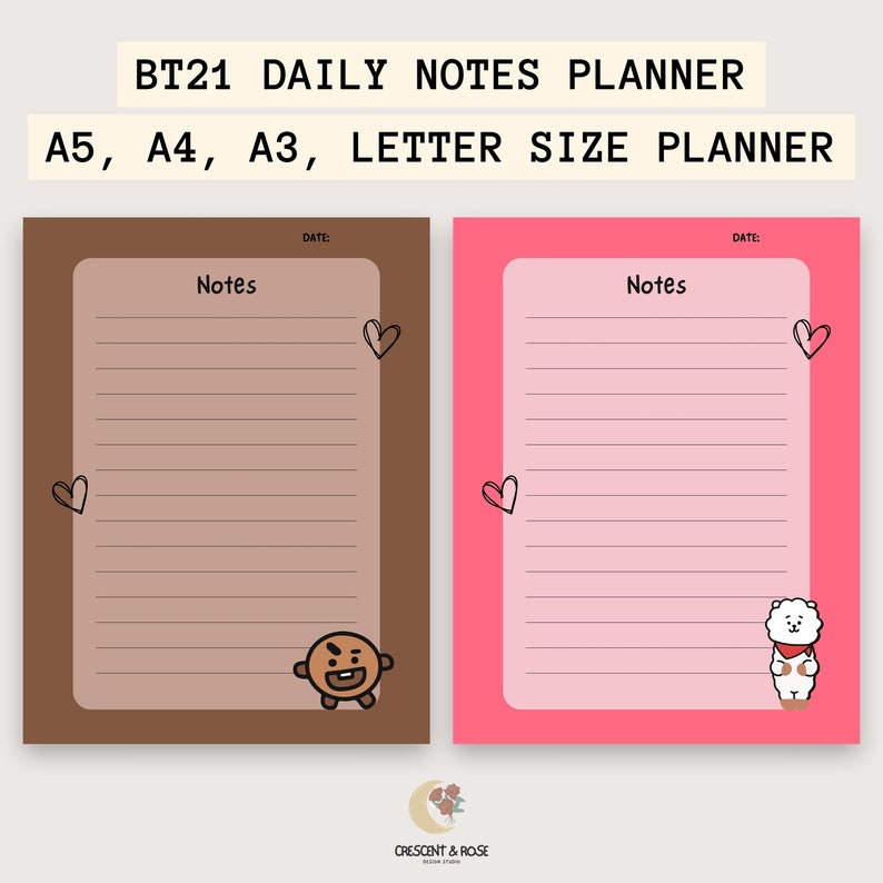 BT21 Notes Daily Planner, BTS Stationary, BTS Planner Bundle, Printable ...