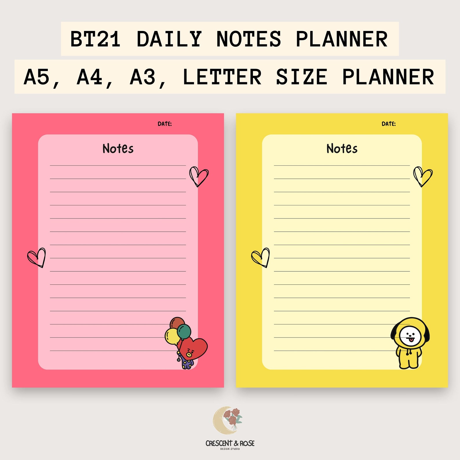 BT21 Notes Daily Planner, BTS Stationary, BTS Planner Bundle, Printable ...