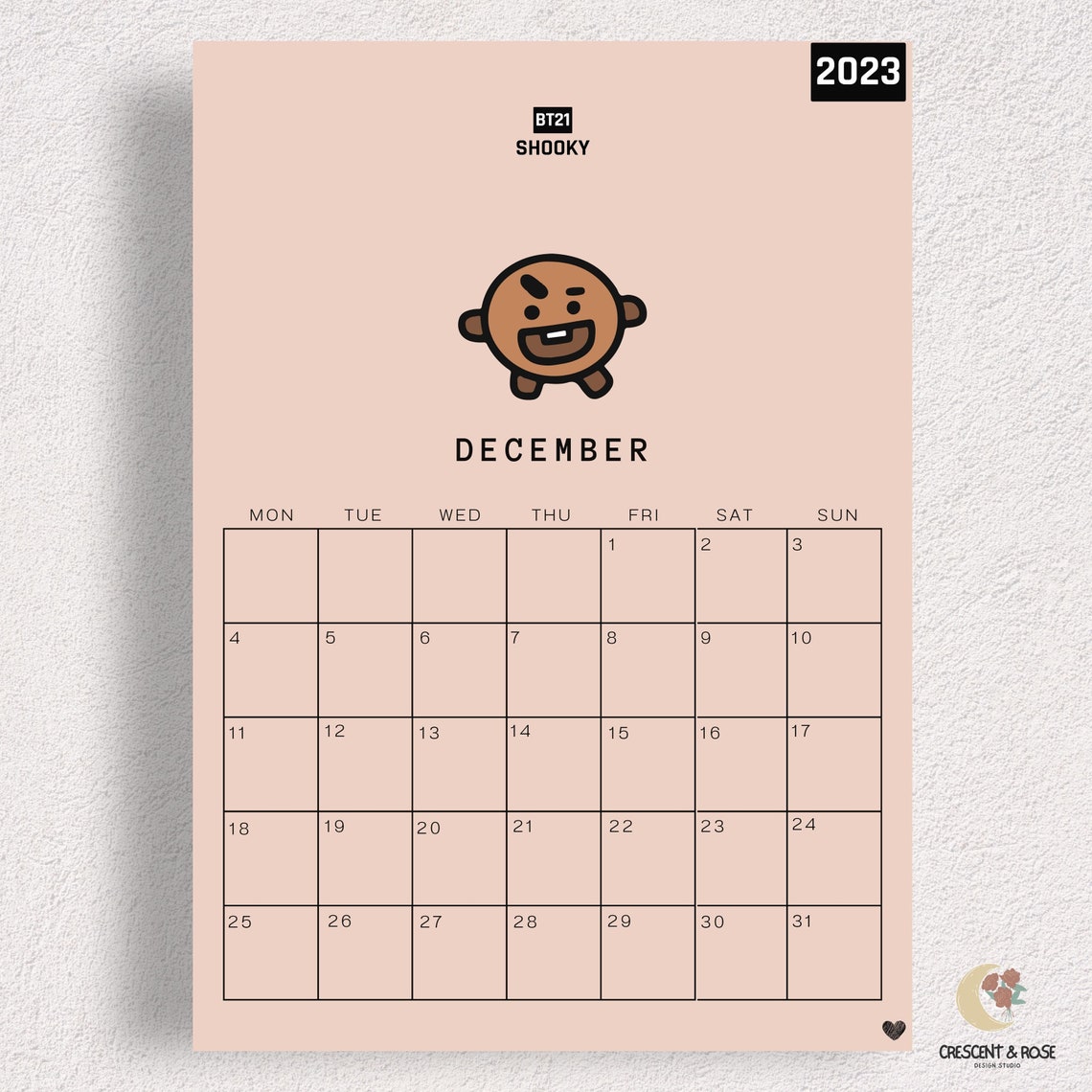 BT21 Printable Calendar, BTS Calendar, Monthly Calendar, Monthly Digital Planner, BT21 ...