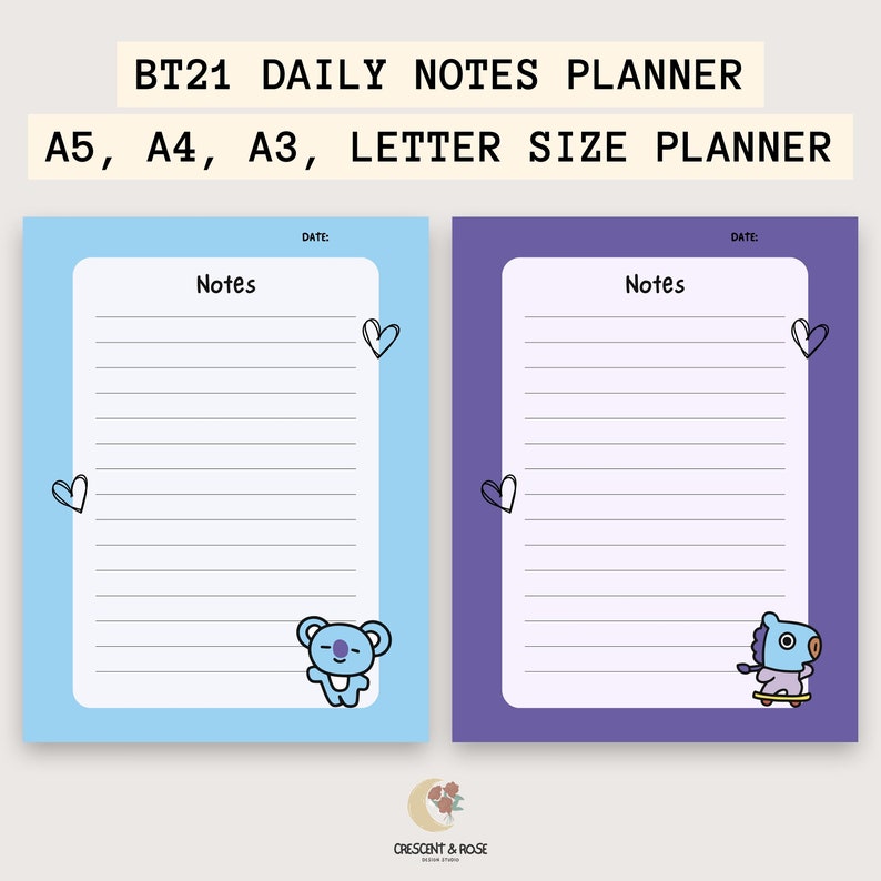 BT21 Notes Daily Planner, BTS Stationary, BTS Planner Bundle, Printable ...