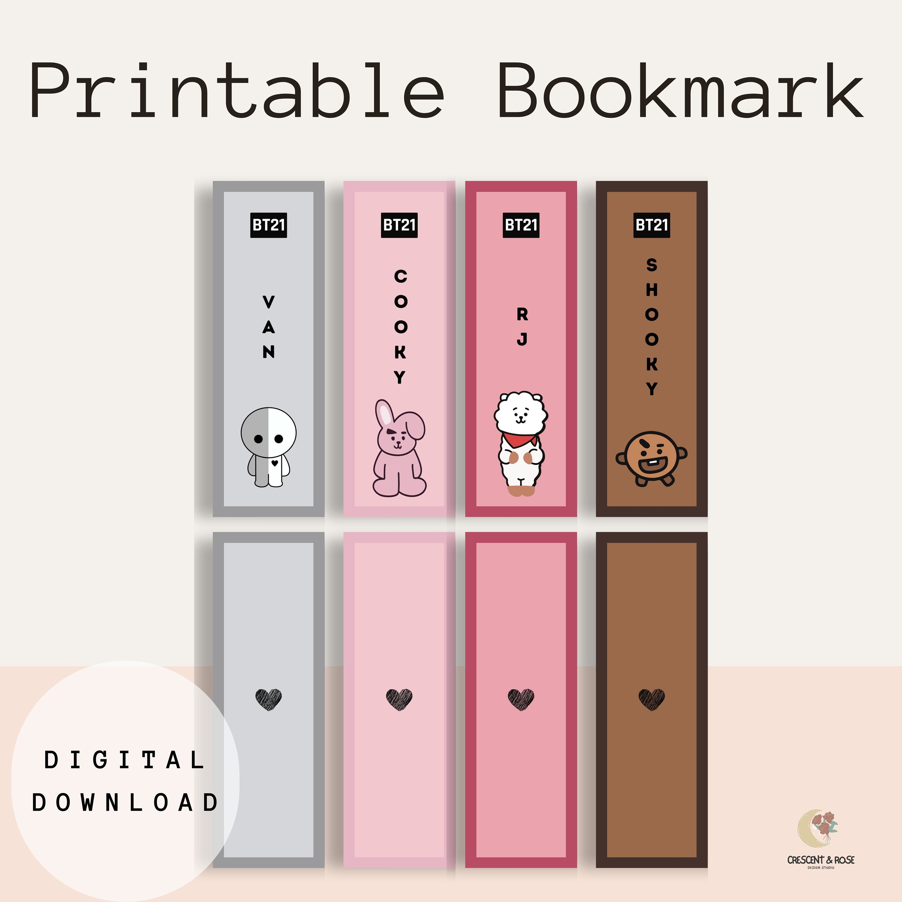 BT21 Bookmarks, BTS Bookmark Bundle, Printable Bts Bookmarks, Digital ...