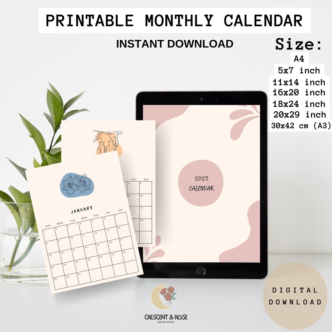 Printable Yearly Calendar 2023 Printable Botanical 2023 Blank - Etsy ...