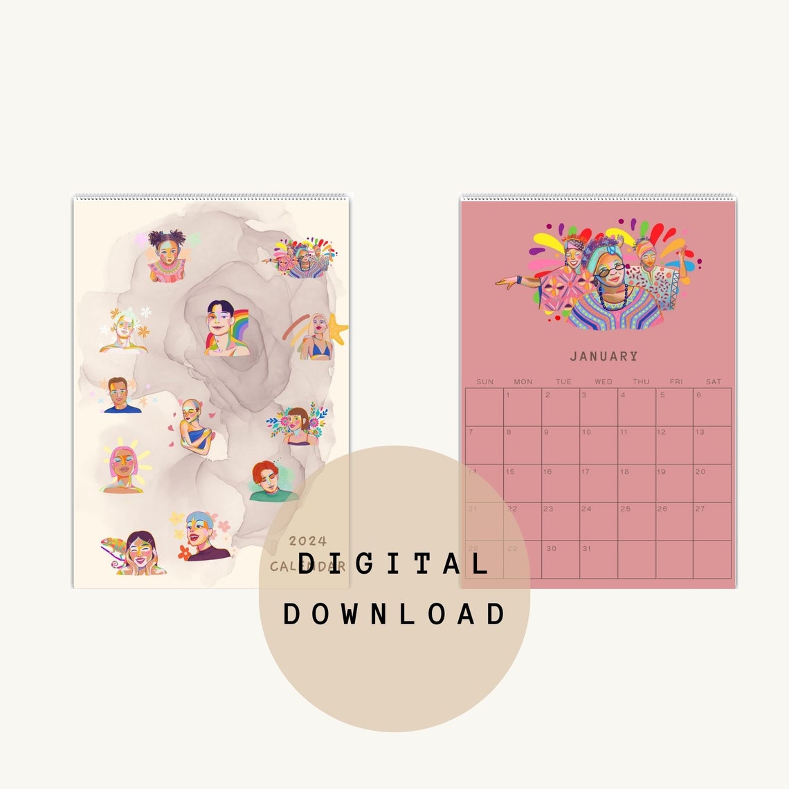 Monthly Calendar Digital Journal Digital 2024 Calendar - Etsy