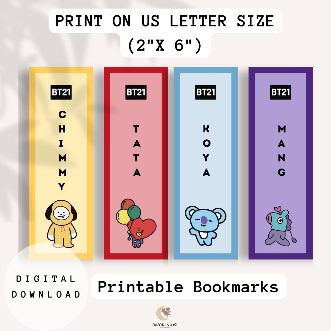 BT21 Bookmarks, BTS Bookmark Bundle, Printable Bts Bookmarks, Digital ...