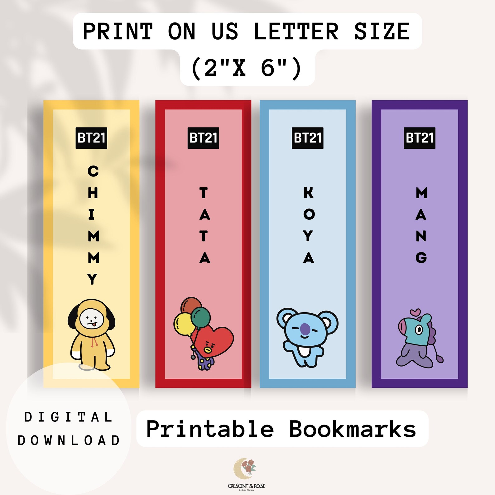 BT21 Bookmarks, BTS Bookmark Bundle, Printable Bts Bookmarks, Digital ...