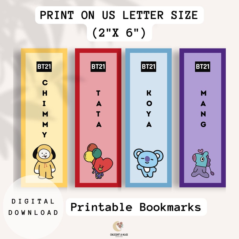 BT21 Bookmarks, BTS Bookmark Bundle, Printable Bts Bookmarks, Digital ...