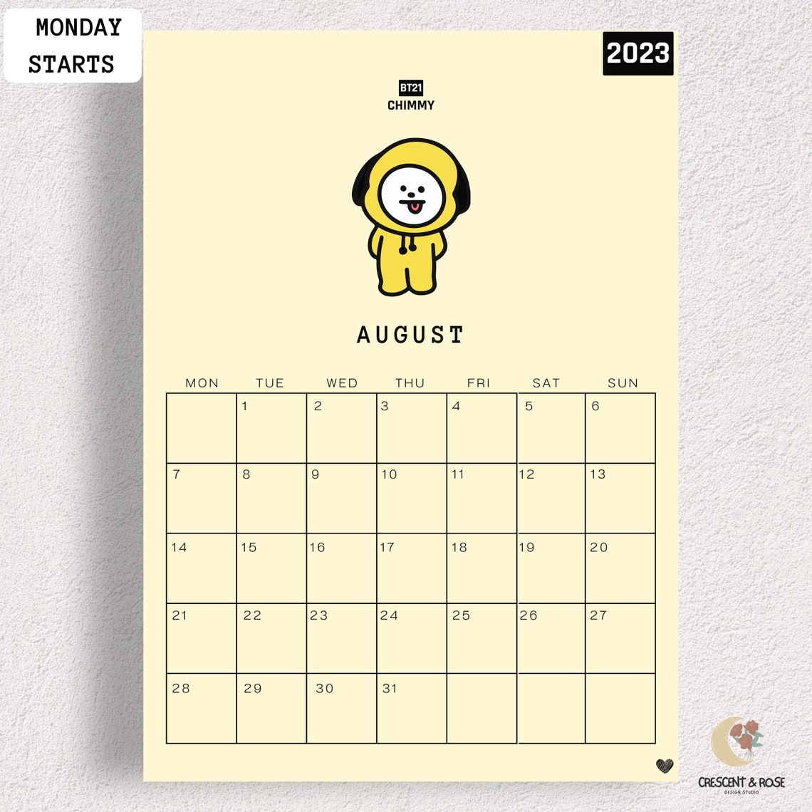 BT21 Printable Calendar, BTS Calendar, Monthly Calendar, Monthly ...