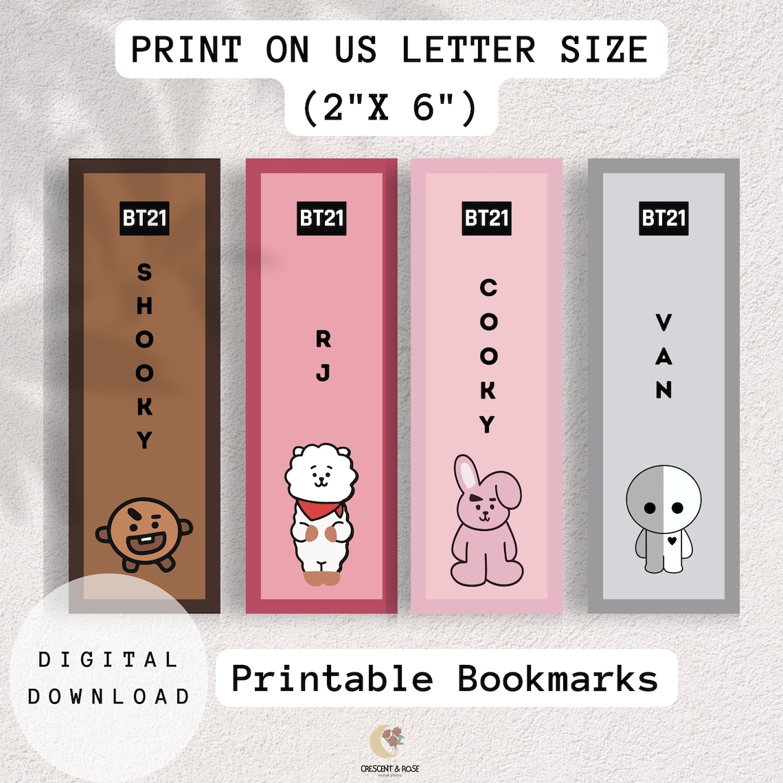 BT21 Bookmarks, BTS Bookmark Bundle, Printable Bts Bookmarks, Digital ...