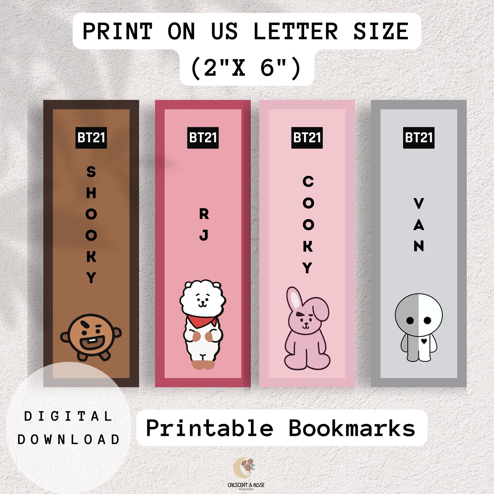 BT21 Bookmarks, BTS Bookmark Bundle, Printable Bts Bookmarks, Digital ...