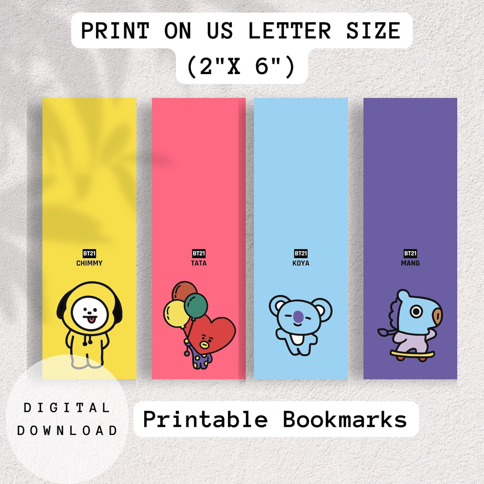 BT21 Bookmark, BTS Bookmark Bundle, Printable Bts Bookmark, Digital ...