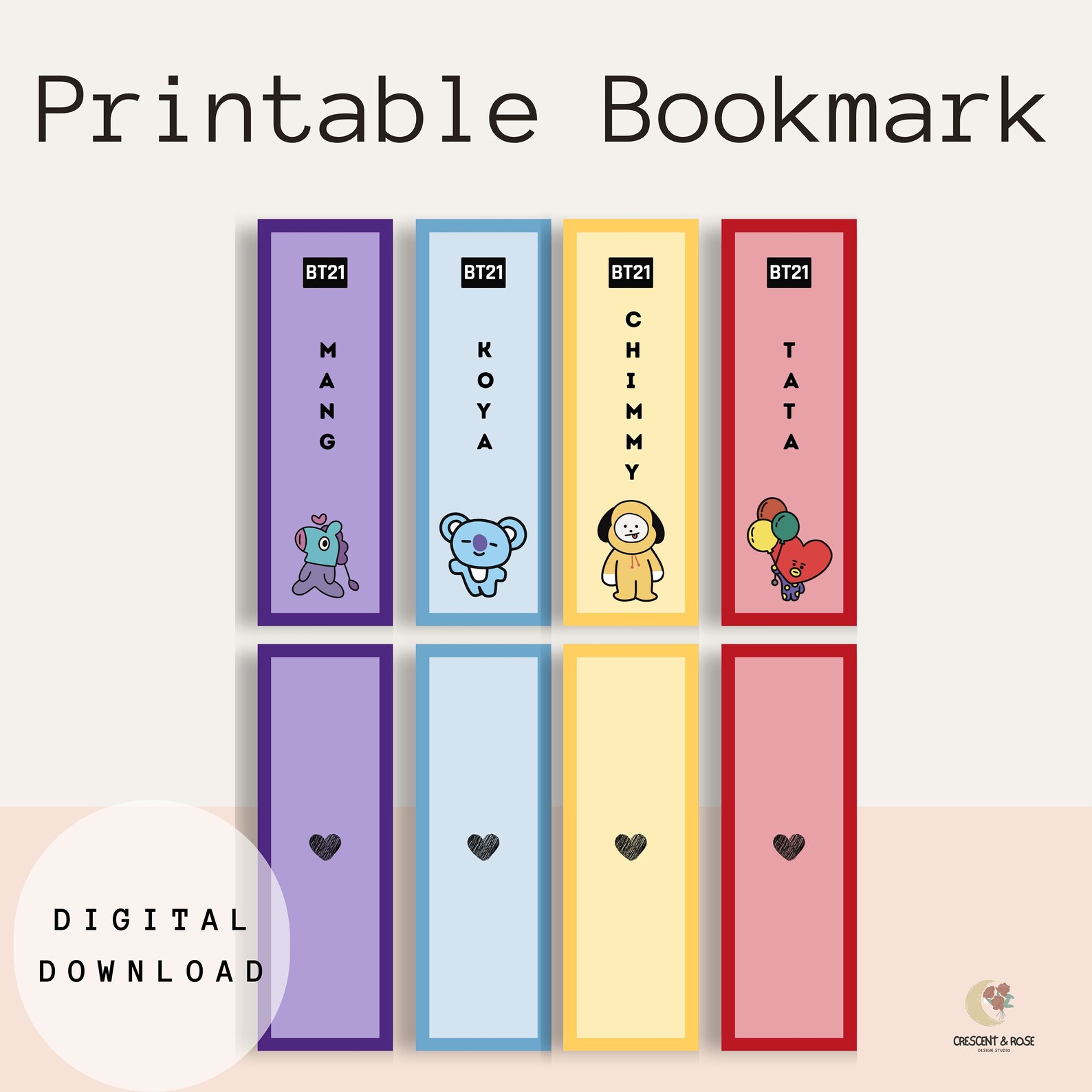 BT21 Bookmarks, BTS Bookmark Bundle, Printable Bts Bookmarks, Digital ...