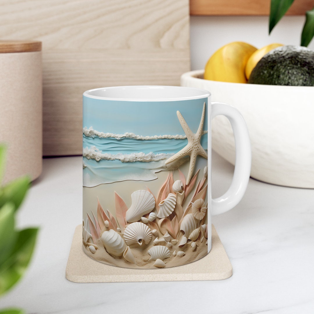 Seashell Mug - Coastal Coffee Cup for Beach Lovers, Unique Coworker ...