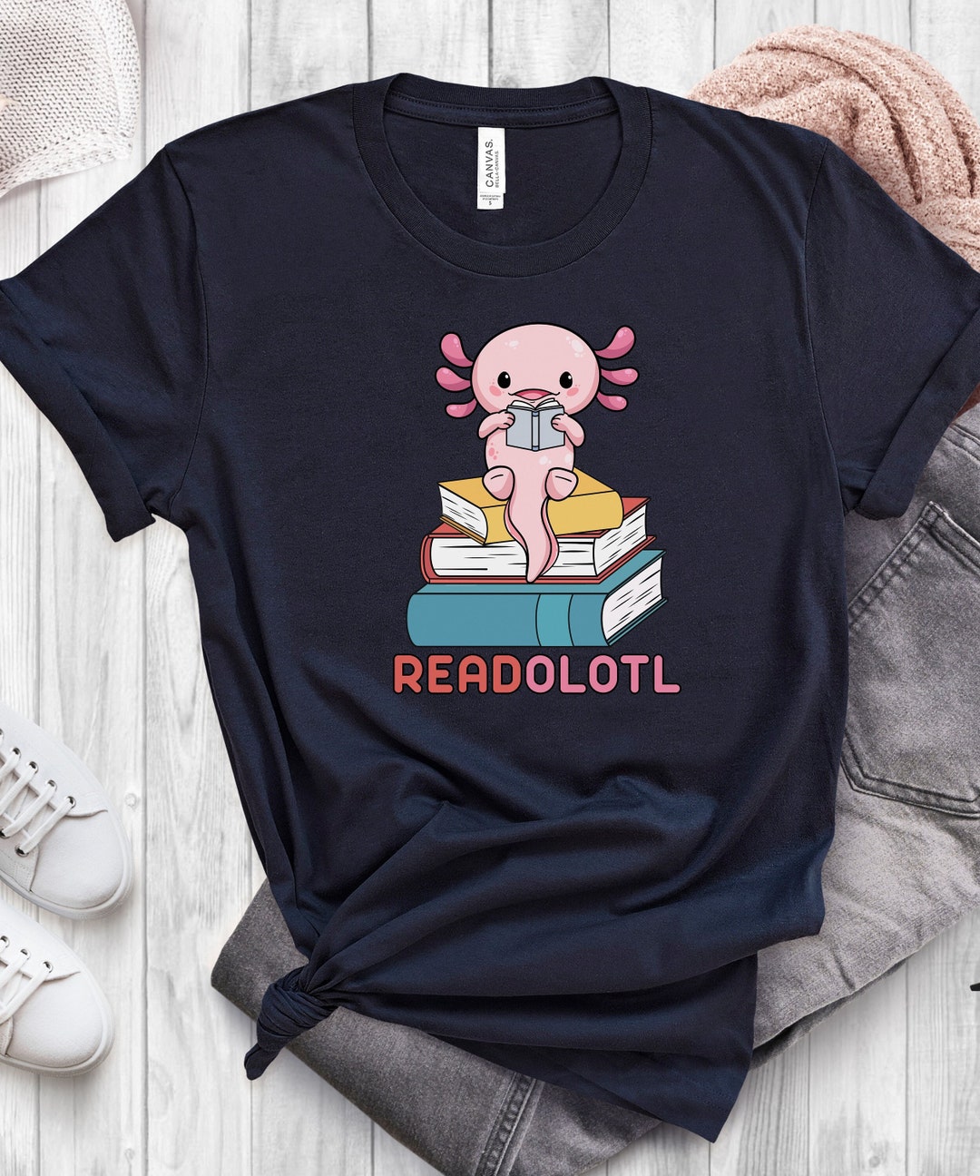 Readolotl Tee, Cute Axolotl Reader Tee, Salamander Top, Kawaii Funny ...