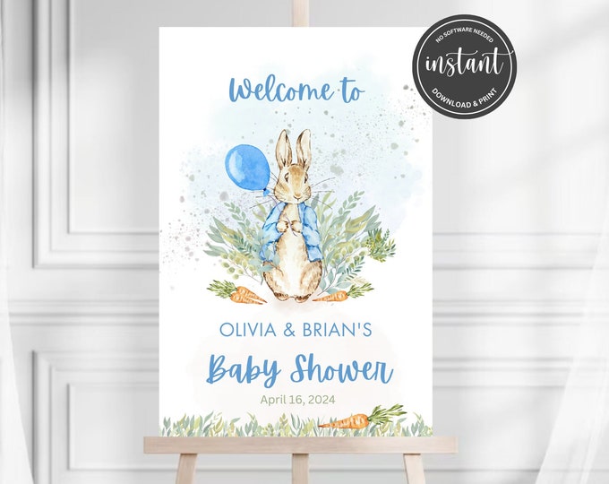Peter Rabbit Baby Shower Welcome Sign, Boy Baby Shower Sign, Blue ...