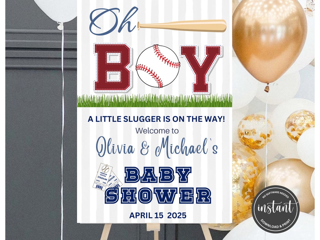 Baseball Baby Shower Theme Welcome Sign | Baby Shower Welcome Sign ...