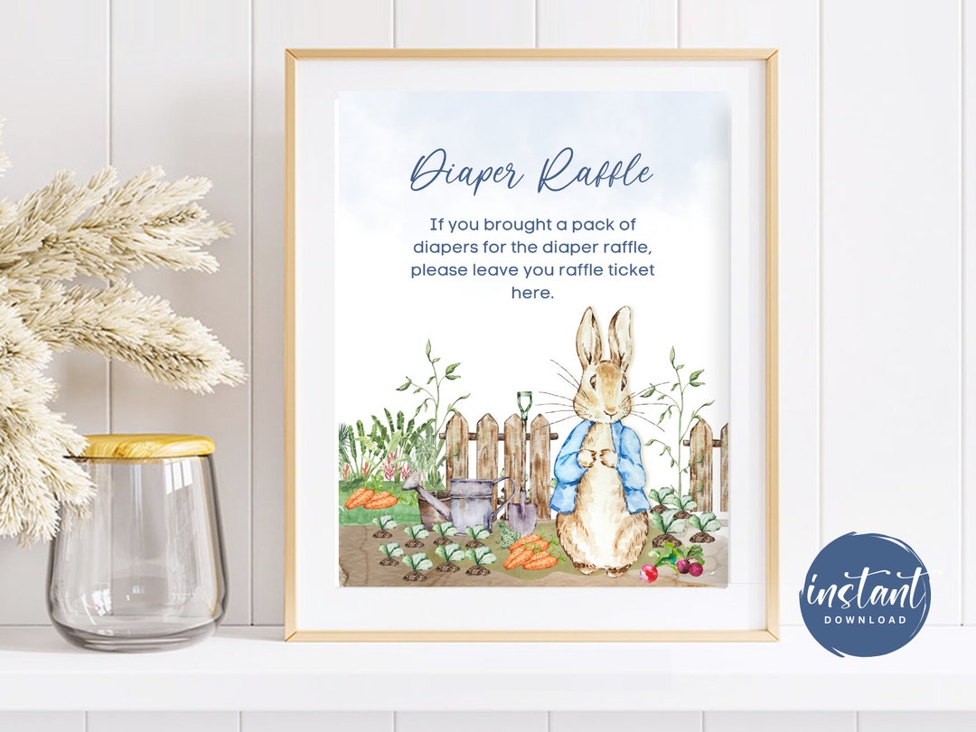 Peter Rabbit Diaper Raffle Sign Peter Rabbit Theme Baby Shower Diaper ...