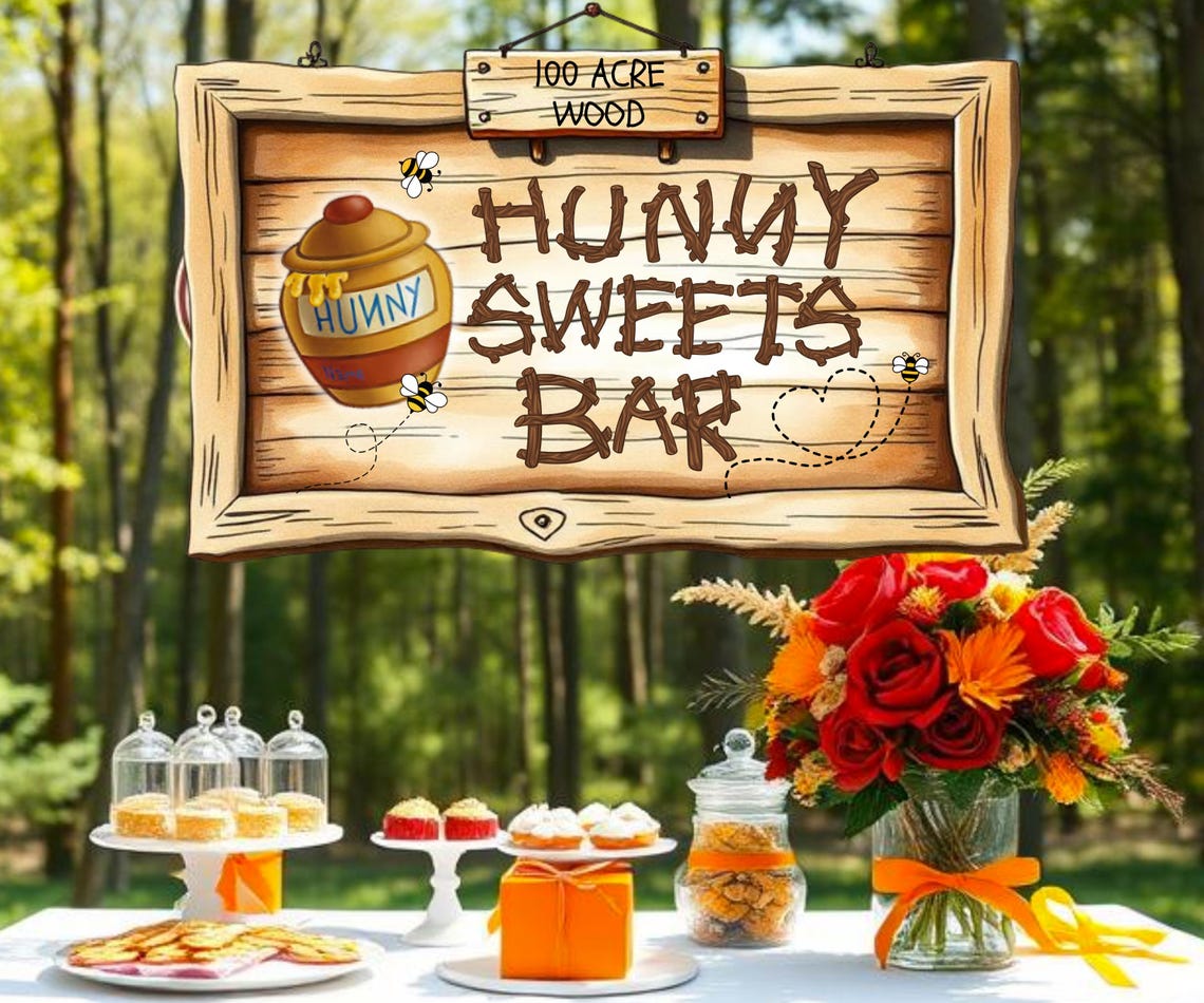 Winnie the Pooh Themed Dessert Bar Sign | Winnie Pooh Theme Sweets ...