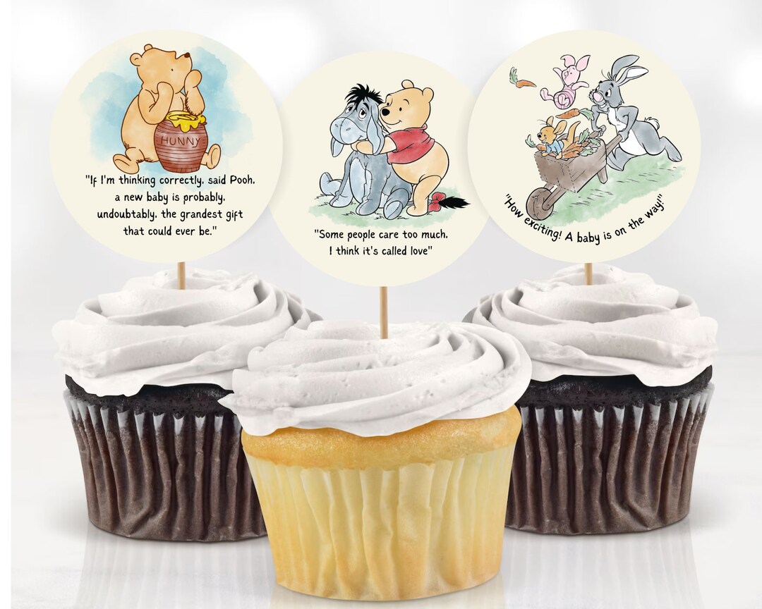 Winnie the Pooh Vintage Cupcake Toppers | Winnie the Pooh Theme Baby ...