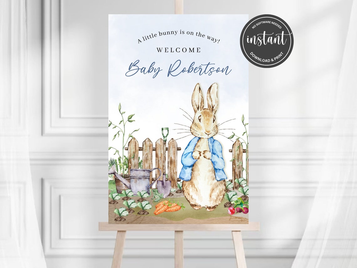 Peter Rabbit Baby Shower Welcome Sign | Baby Shower Peter Rabbit Theme ...