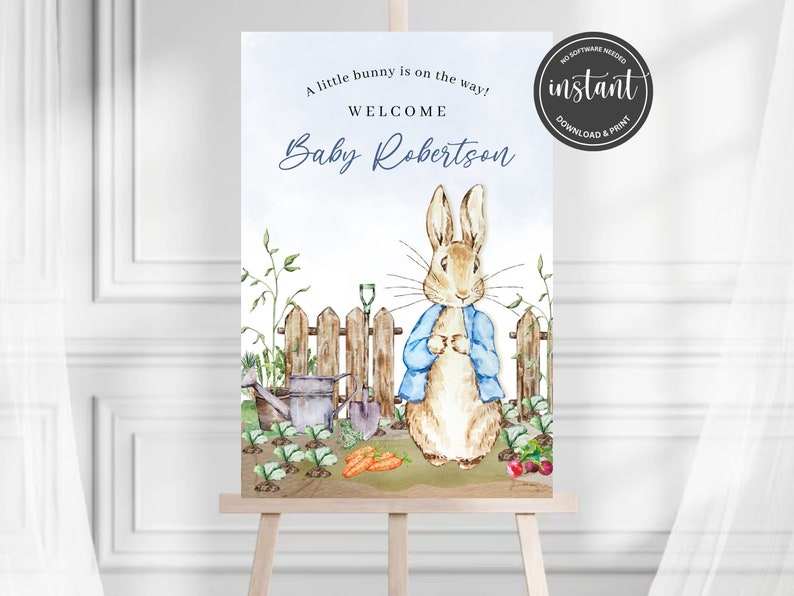 Peter Rabbit Baby Shower Welcome Sign | Baby Shower Peter Rabbit Theme ...