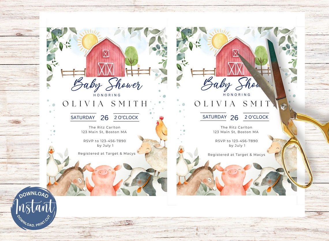Farm Baby Shower Invitation Farm Theme Baby Shower Invitation Farm ...