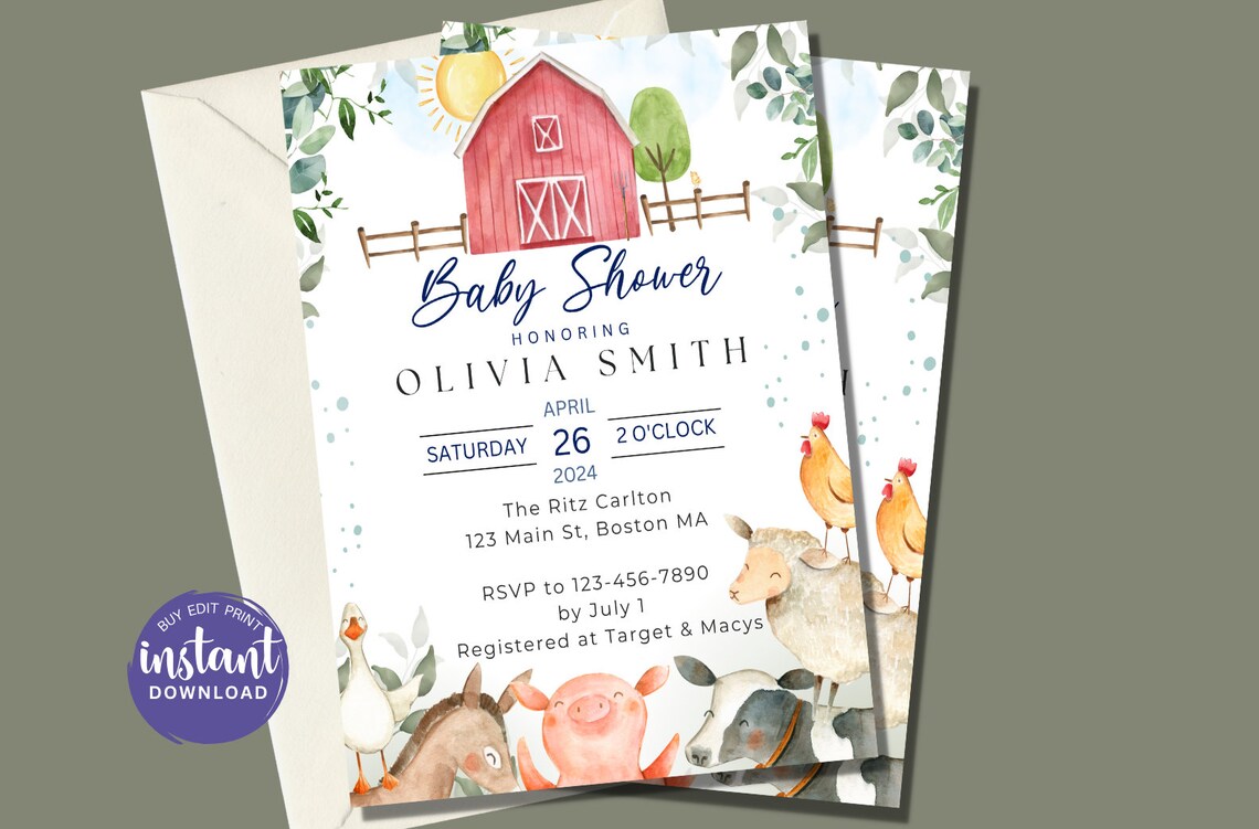 Farm Baby Shower Invitation Farm Theme Baby Shower Invitation Farm ...