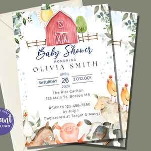 Farm Baby Shower Invitation Farm Theme Baby Shower Invitation Farm ...