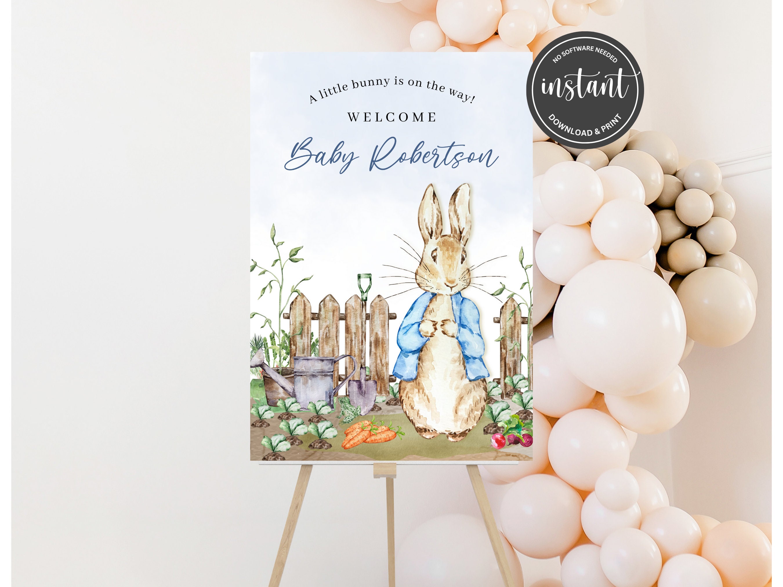 Peter Rabbit Baby Shower Welcome Sign | Baby Shower Peter Rabbit Theme ...