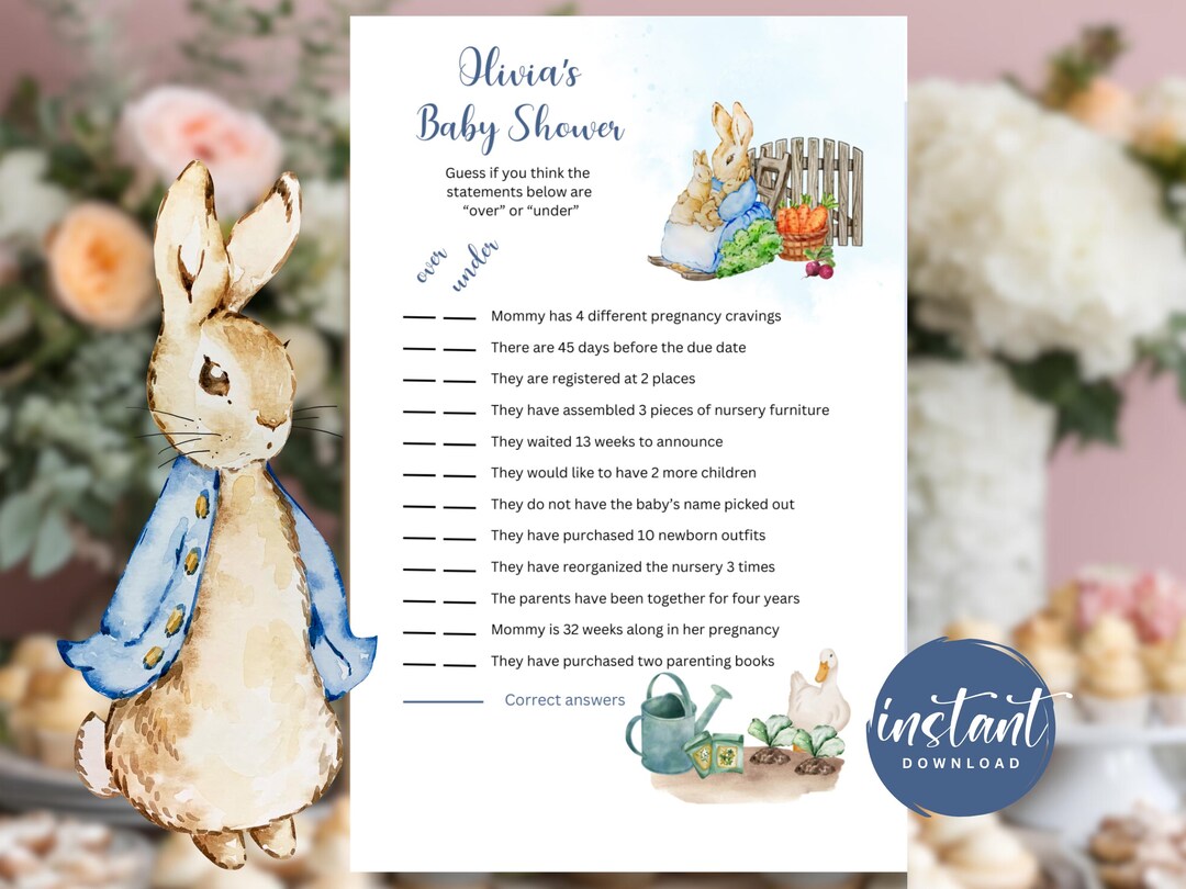 Peter Rabbit Baby Shower Over Under Game | Peter Rabbit Baby Shower ...